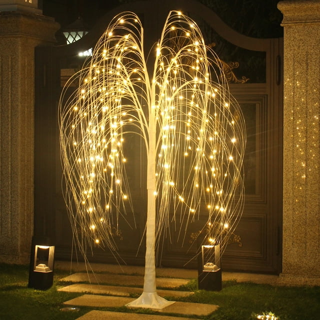 5FT Lighted Willow Tree, 216 LED Weeping Willow Artifical Tree with ...
