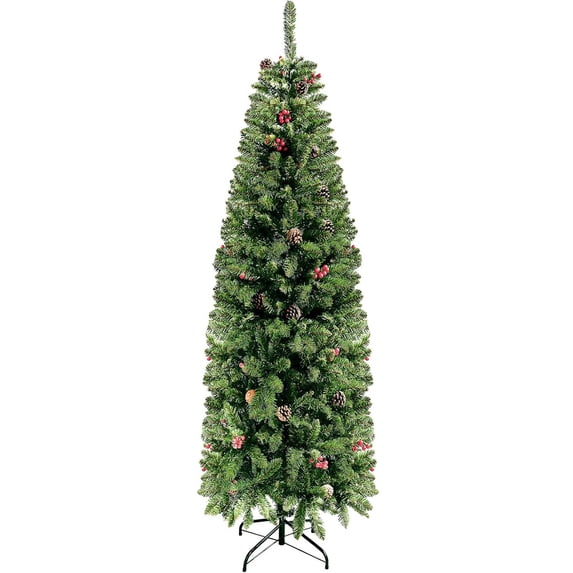 5FT Pre-Decorated Slim Artificial Christmas Tree with Metal Stand ...