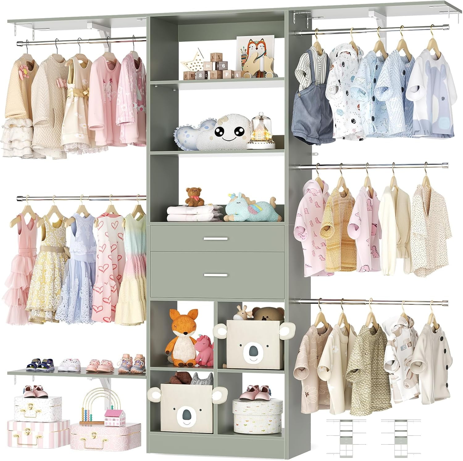 5FT Small Closet System, Baby Closet Organizer System with Wooden ...