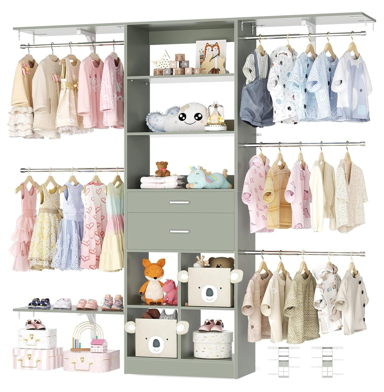 5FT Small Closet System, Baby Closet Organizer System with Wooden ...