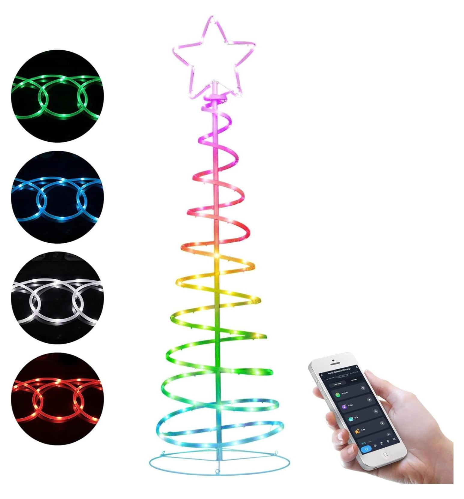 5FT Spiral Outdoor Lighted Christmas Tree, RGB+IC LED Neon Lighted ...