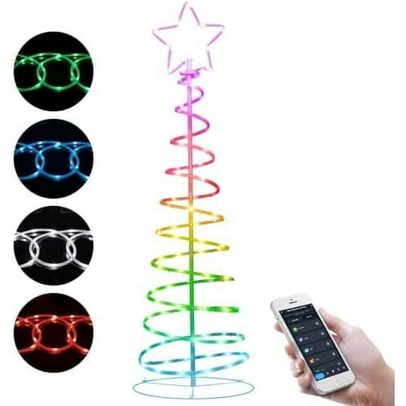 5FT Spiral Outdoor Lighted Christmas Tree, RGB+IC LED Neon Lighted ...