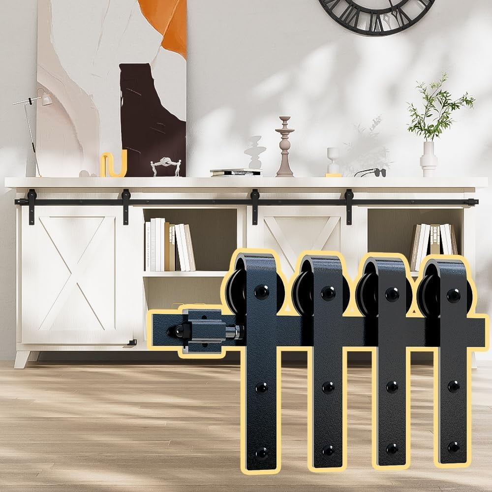 5FT Super Mini Barn Door Hardware Kit, Sliding Double Doors Track ...