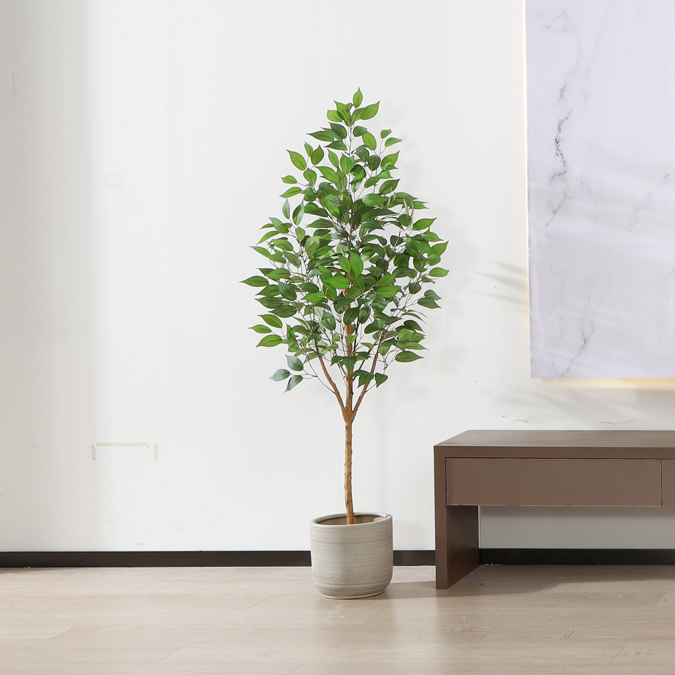 5FT Tall Artificial Ficus Tree with Natural Wood Trunk and Lifelike ...
