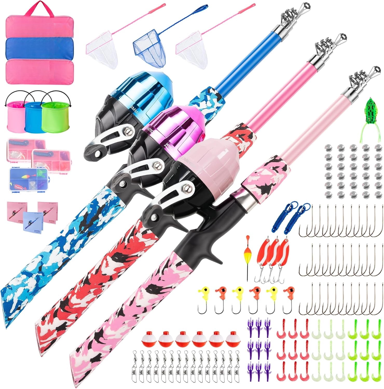 5FT Telescopic Kids Fishing Rod Combo, Full Accessories Kit with Tackle ...
