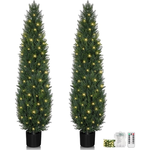 5FT Topiary Trees Artificial Outdoors 2 Pack, Two 5 Foot UV Resistant ...