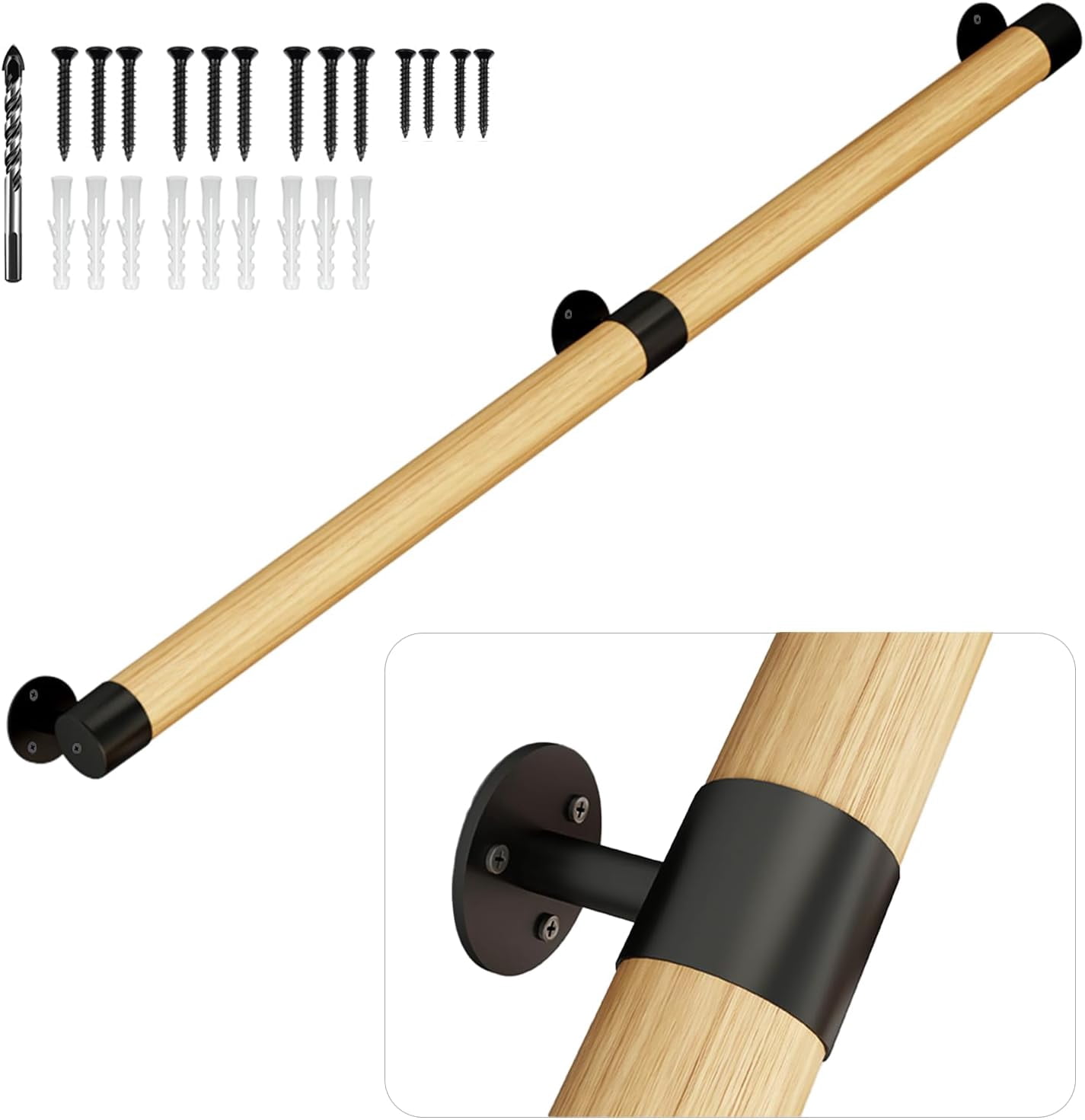 5FT Wooden Stair Handrails,Indoor Outdoor Hand Railings, Sturdy Wall ...