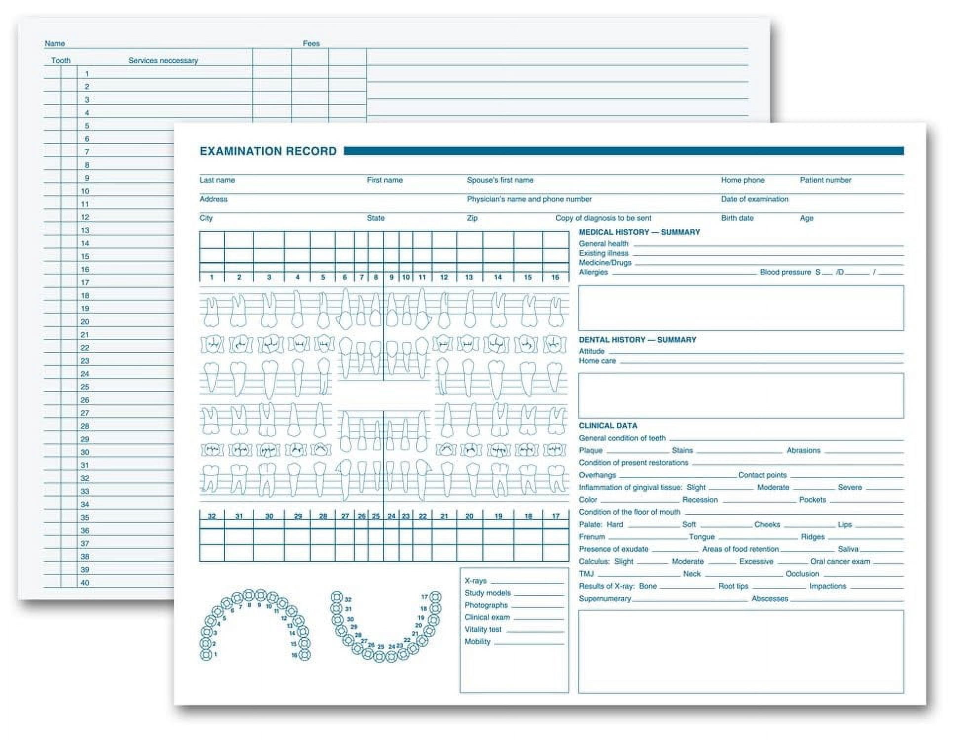 5Forms 21012 Dental Exam Record Anatomic Diagrams Horizontal Format 8 1 ...