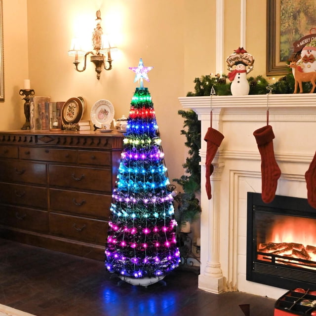 5Ft Artificial Christmas Tree, Optical Fiber Xmas Trees with Lighted ...