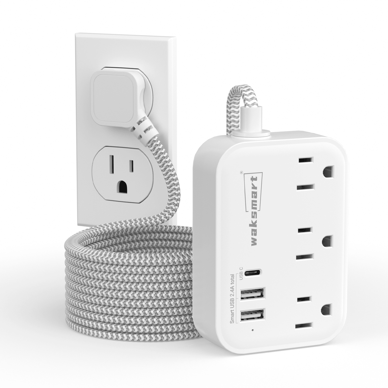 5Ft Braided Flat Extension Cord, 6-IN-1 Surge Protector Power Strip-3 ...