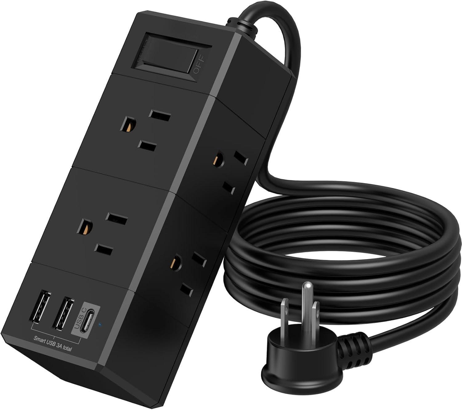 5Ft Extension Cord Flat Plug Power Strip - 3-Side Outlet Extender with ...