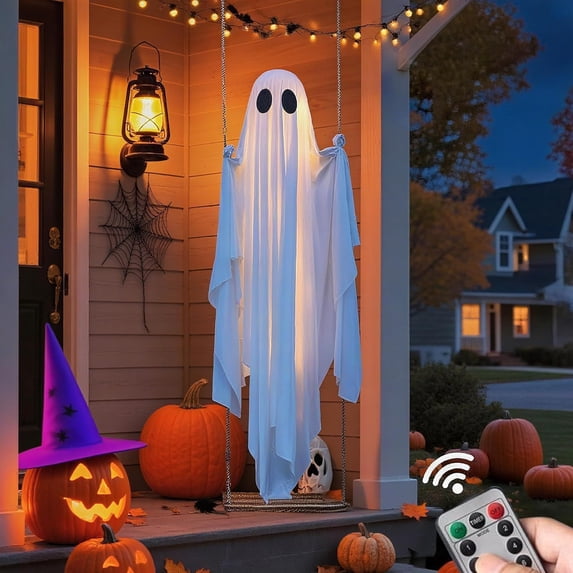 5Ft Halloween Decorations Outdoor - Large Hanging Swing Ghost, Battery ...