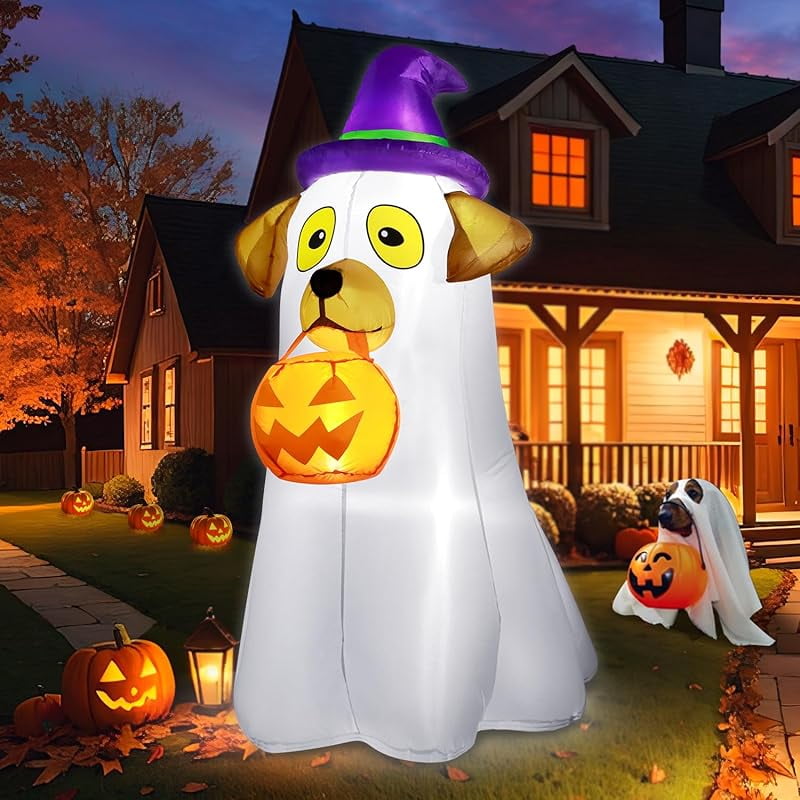 5Ft Halloween Inflatables Decorations Outdoor Ghost Lab Dog Build-in ...