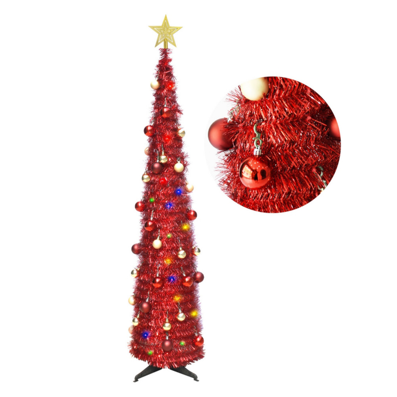 5Ft Pop Up Christmas Tree, Collapsible Christmas Tree with Timer 50 LED ...