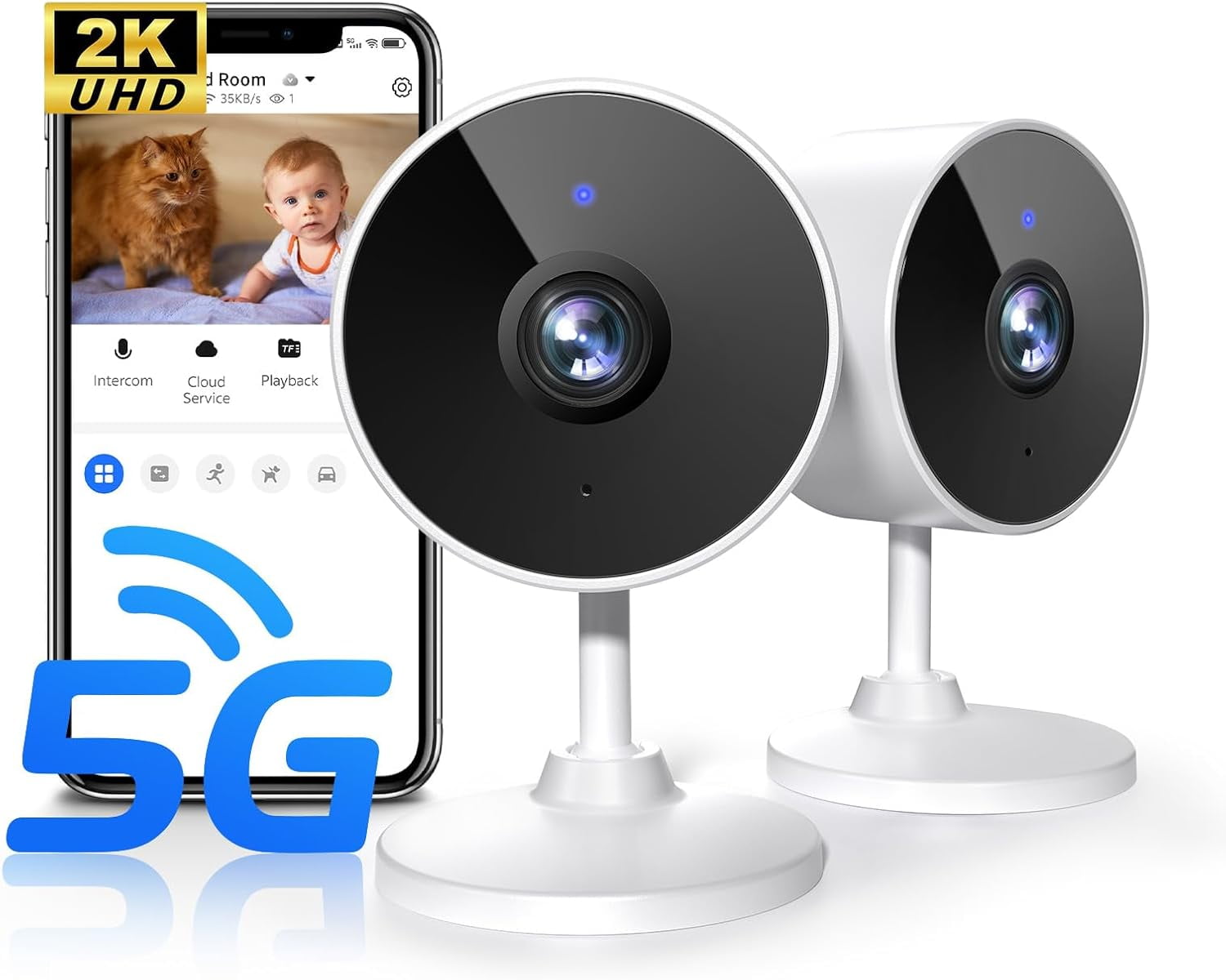 [5G & 2.4G] 2K Indoor Security Cameras for Home Security, AI Voice ...