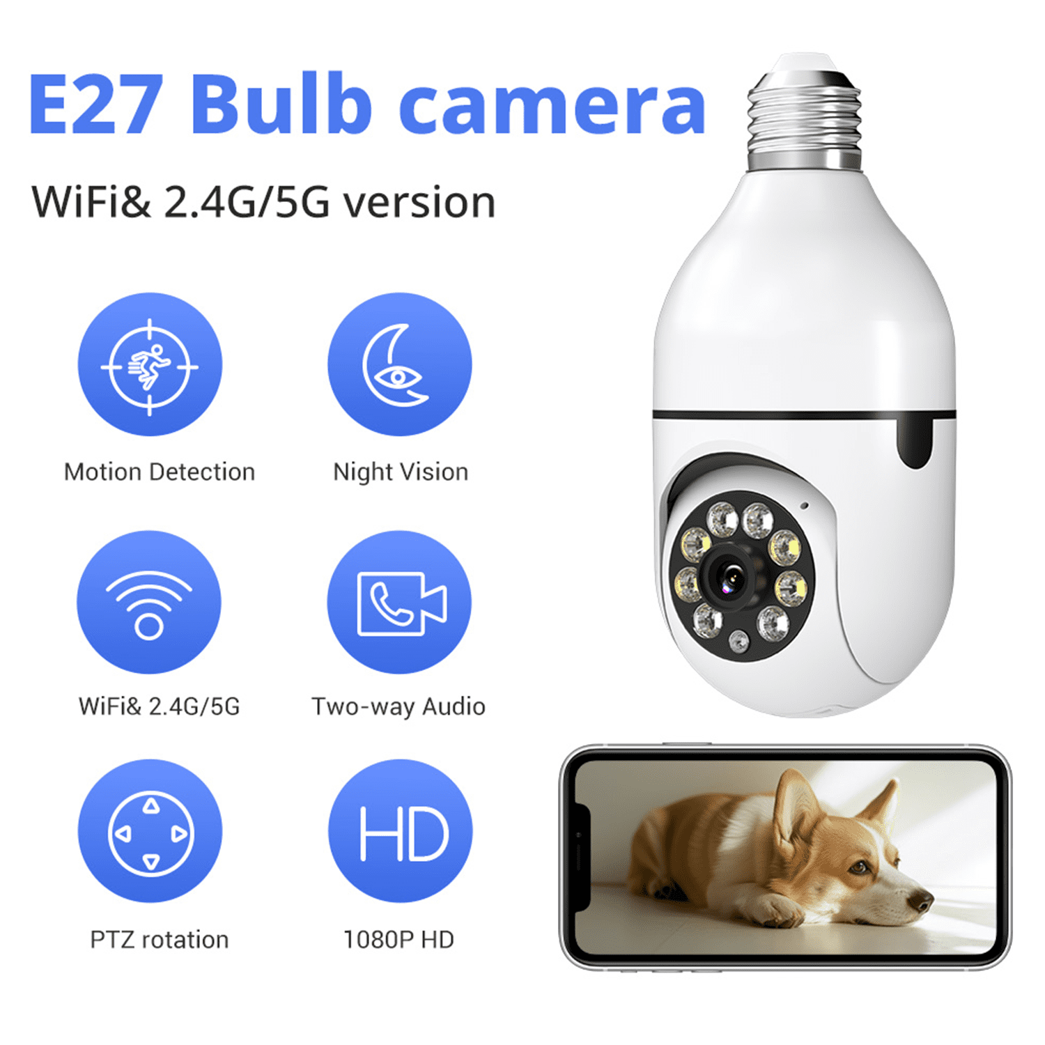 5G/2.4GHz Light Bulb Security Camera 1080P Security Cameras Wireless ...