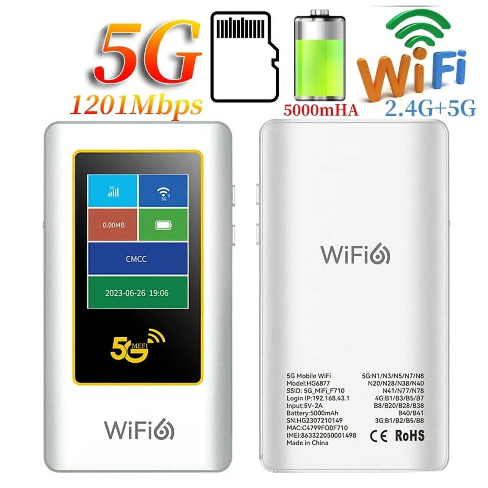 5G Mobile WIFI Router Portable Wifi Hotspot 2.4G 5G+WIFi 6 Fast Charge ...
