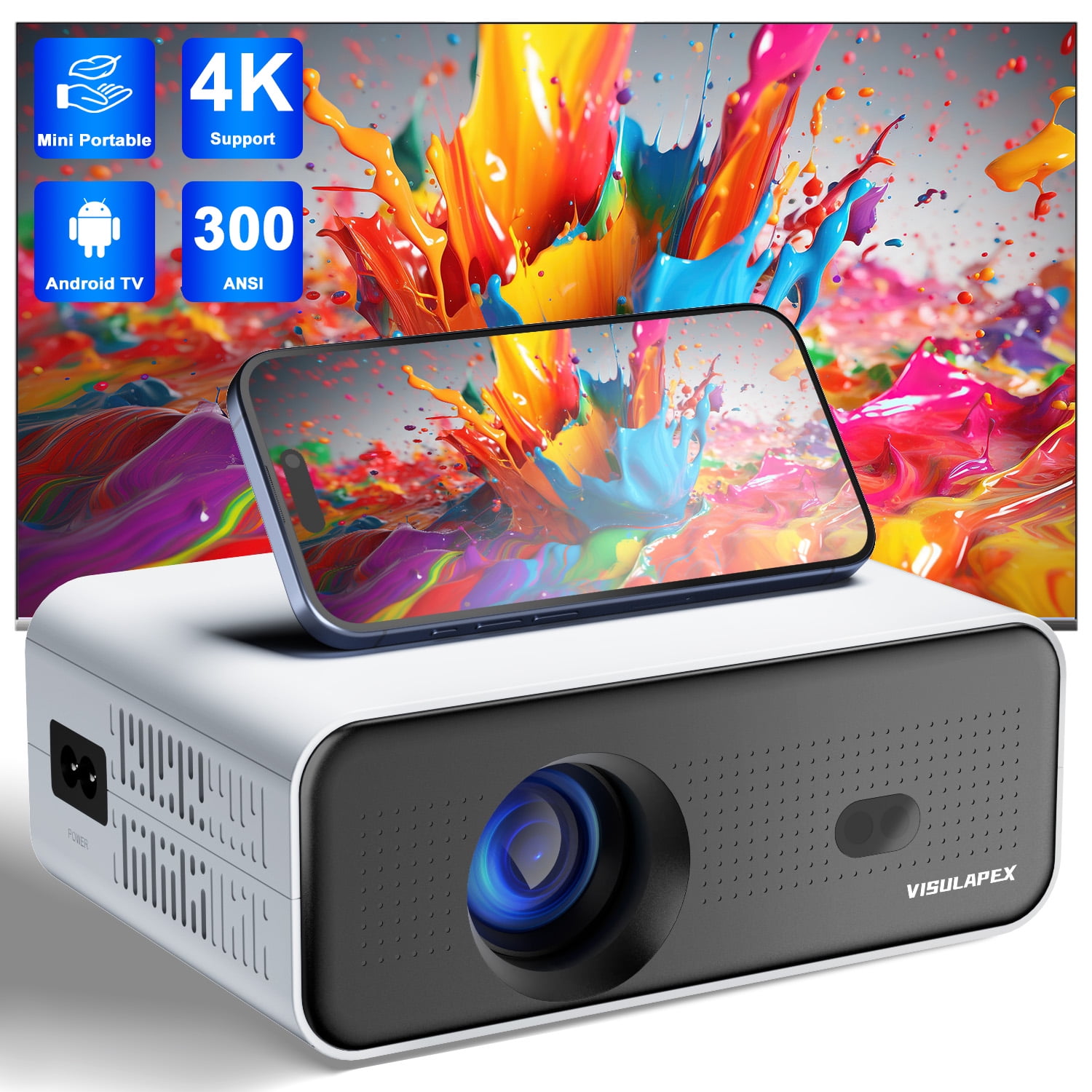 Projector Screen 120 inch, 16:9 4K HD Movie Portable Projector Screen ...