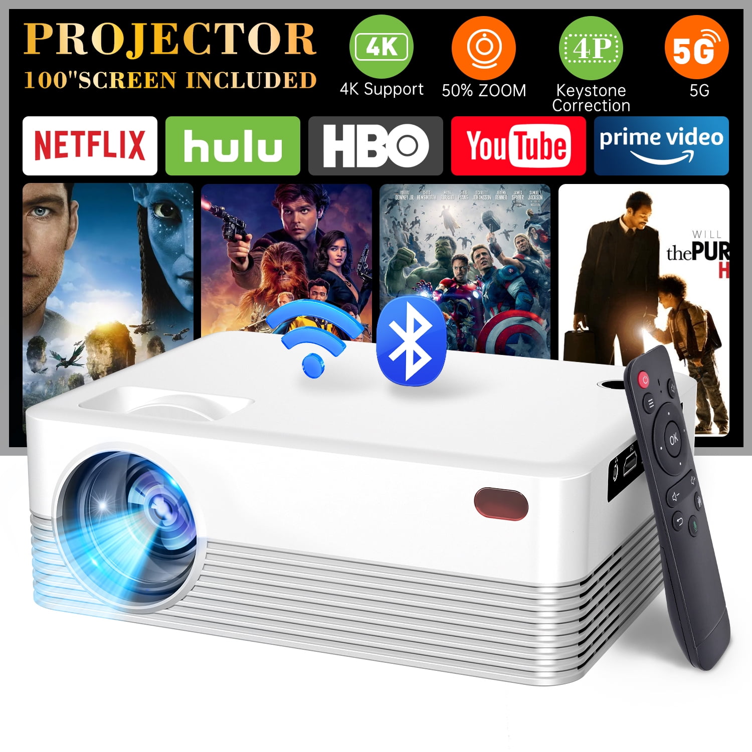 5G WIFI Bluetooth Projector, Native 1080P Projector with 12000LM Full ...