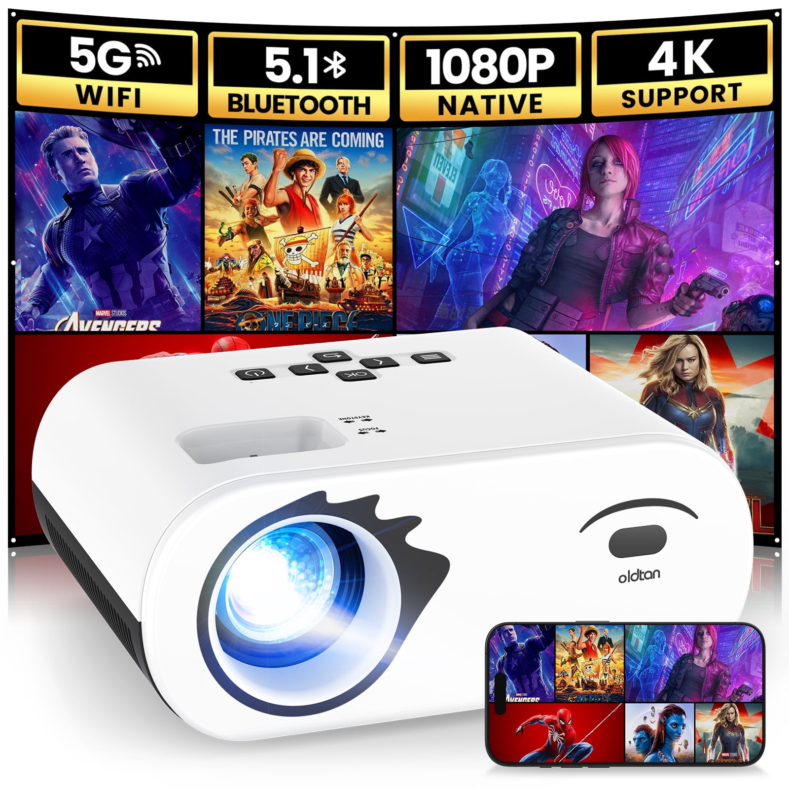 5G WiFi Bluetooth 4K Support Native 1080P, Full HD Movie Projector, LCD ...
