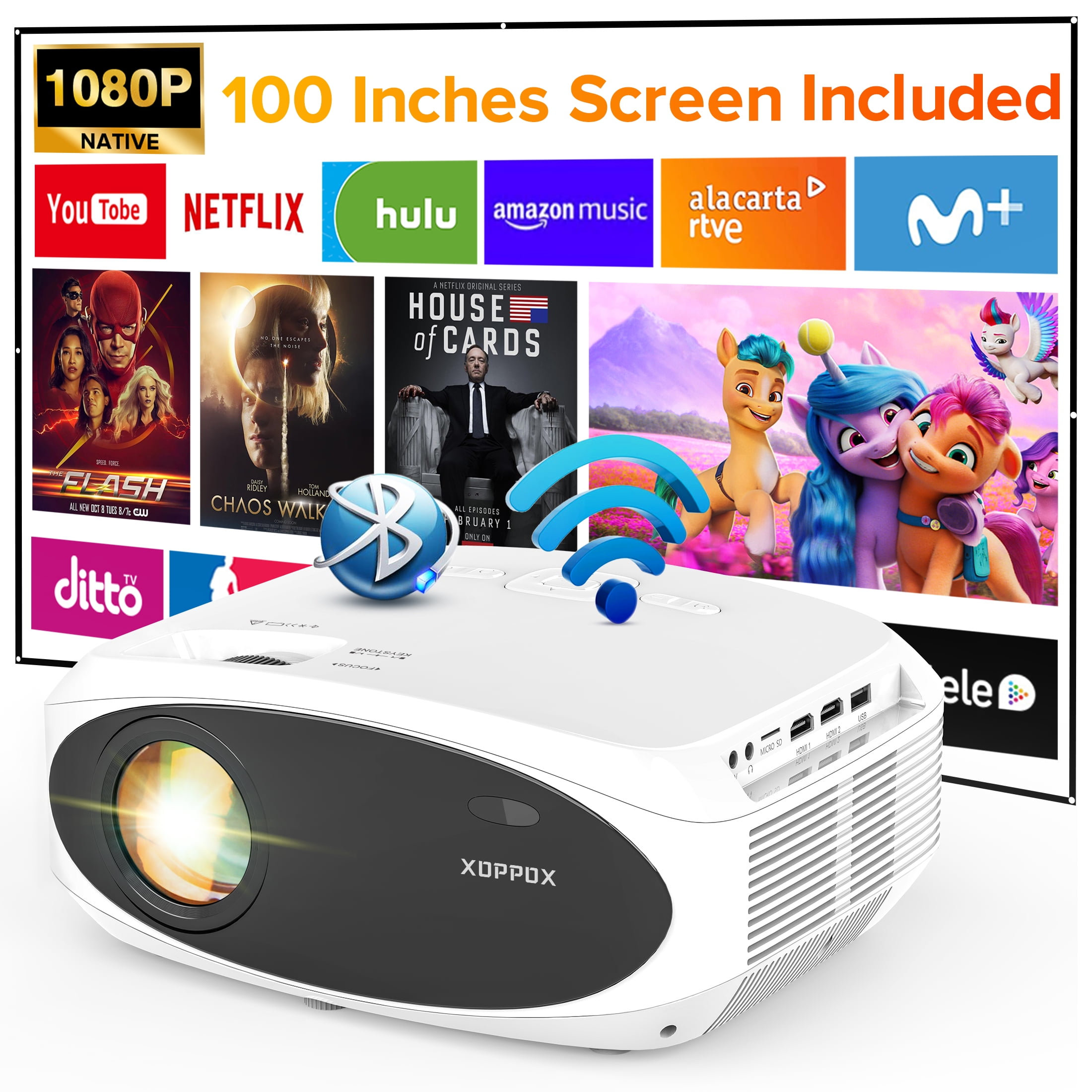 XOPPOX 5G WiFi Bluetooth Projector, 1080P Native 4K, 100inch Screen ...