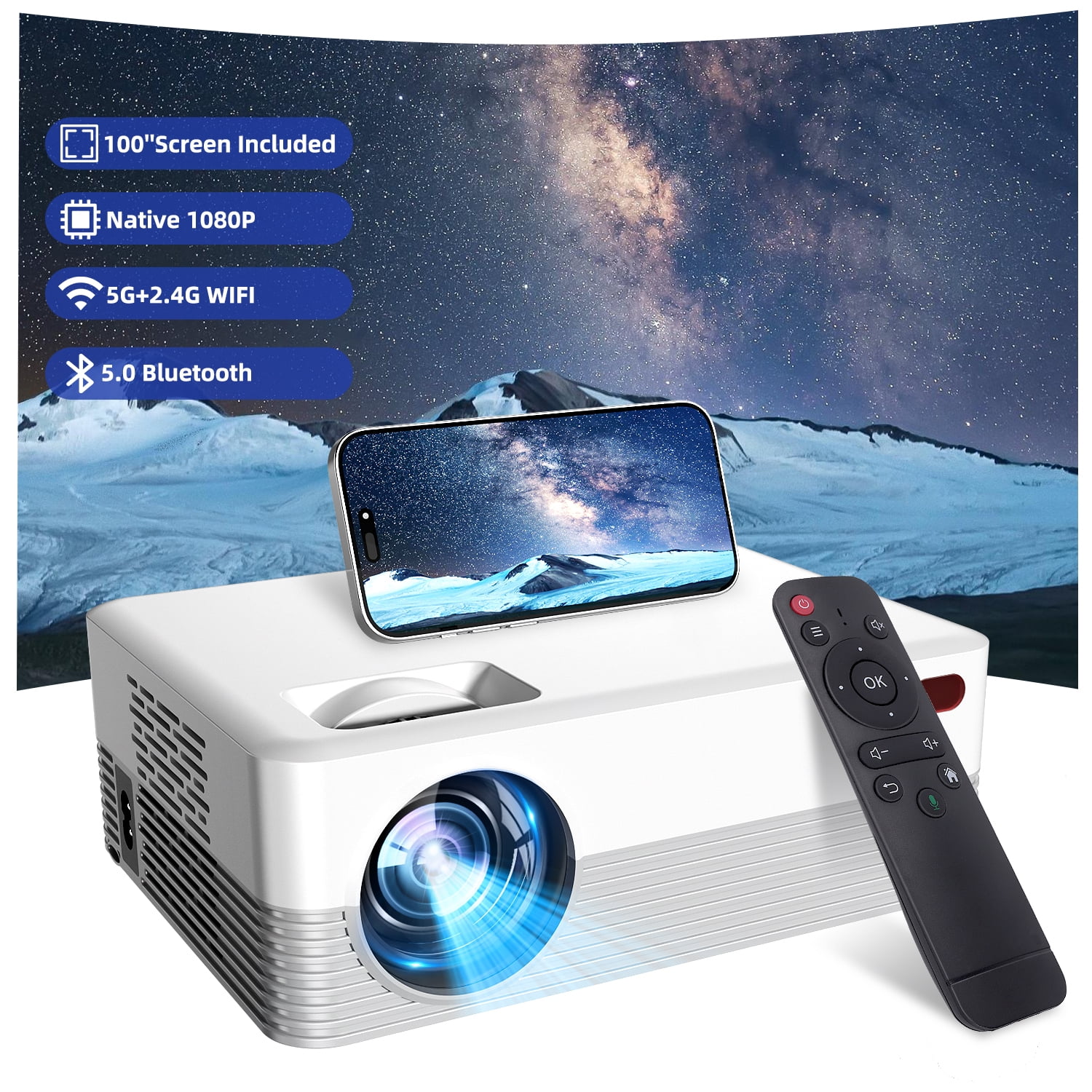 "Cshidworld 5G WiFi Projector, Bluetooth Mini Projector, 1080P Full HD ...