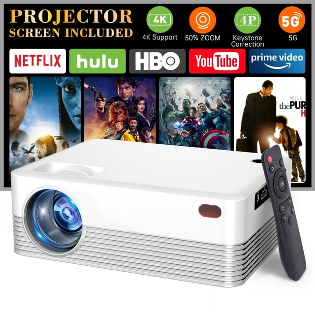 5G WiFi Projector with Bluetooth 5.0, 1200 Lumens HD Movie Projector ...