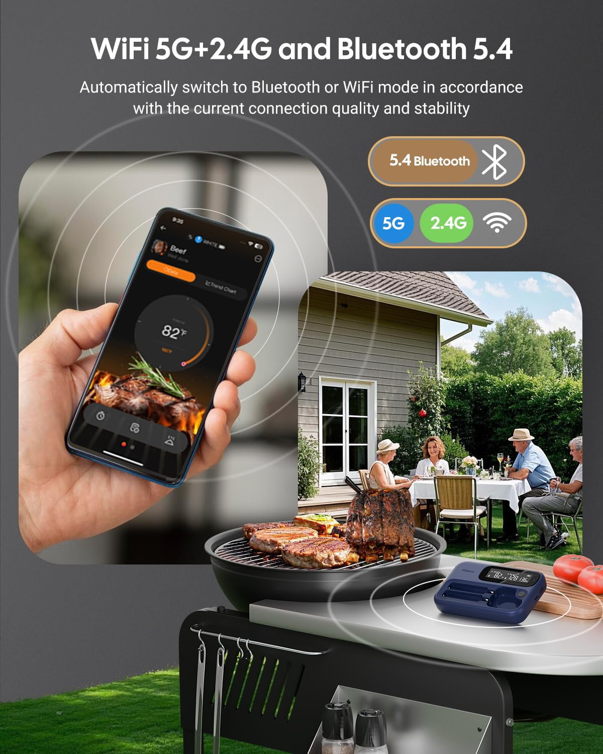 5G WiFi Wireless Meat Thermometer for Smoker Bluetooth, Dual Probes ...