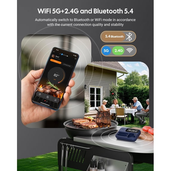 5G WiFi Wireless Meat Thermometer for Smoker Bluetooth, Dual Probes ...