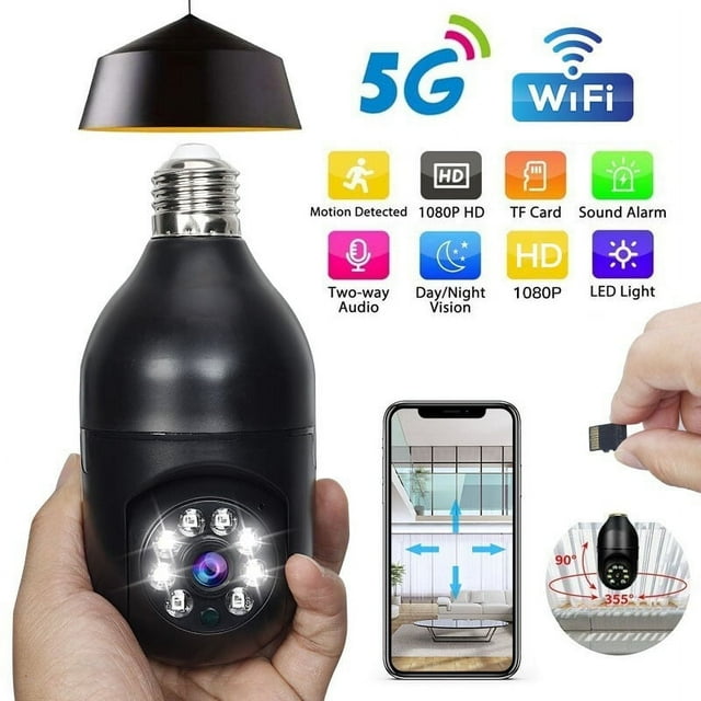 E27 Light Bulb 5G Wifi Surveillance Camera, IP65 Waterproof, Auto Human ...