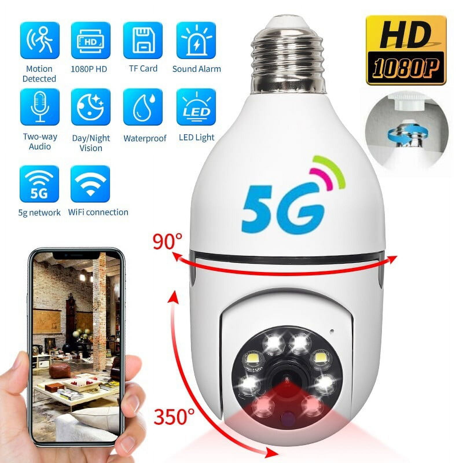 5G Wifi Surveillance Camera, E27 Light Bulb Camera Wireless Waterproof ...