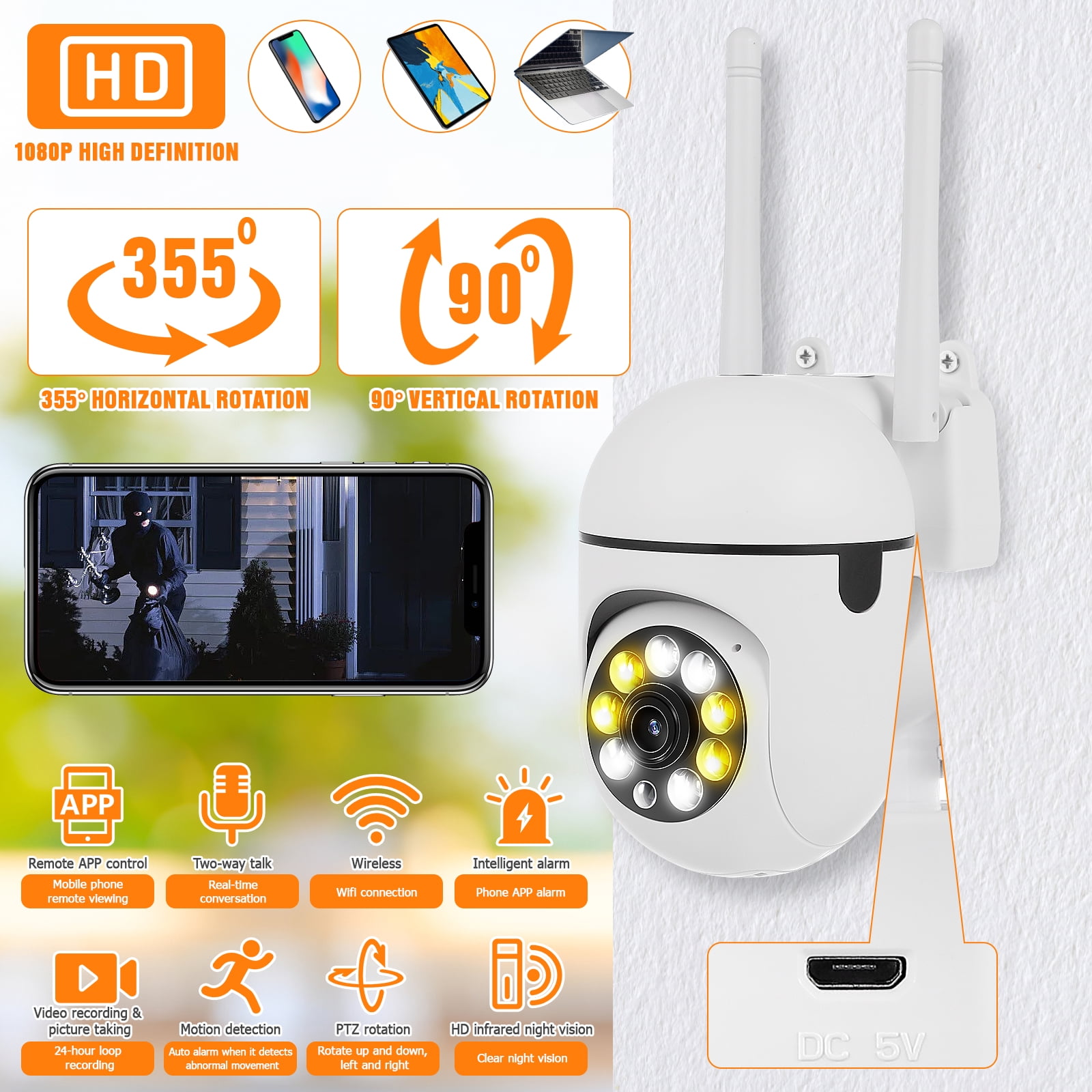 5G Wireless Security Camera System 360° Rotation Cam 1080P High ...