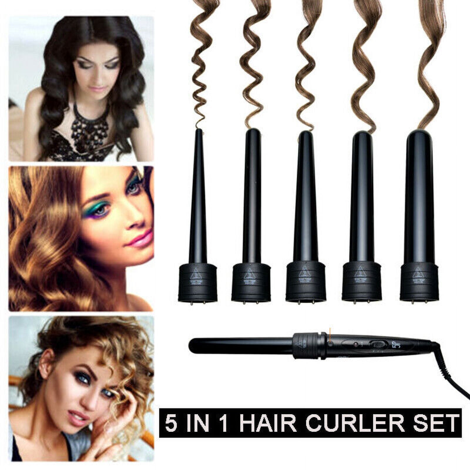 5IN1 Curling Iron Wand Set Hair Curler Interchangeable Barrels Twist ...