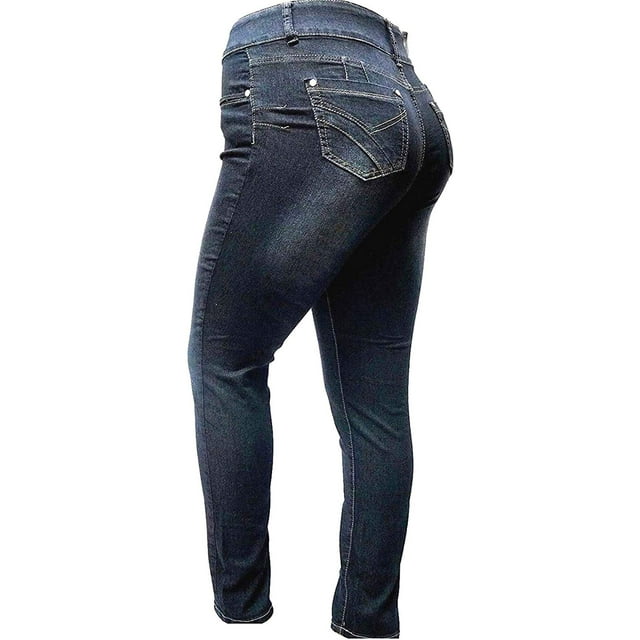 5ive Womens Plus Size Stretch Black High Waist Denim Jeans Pants