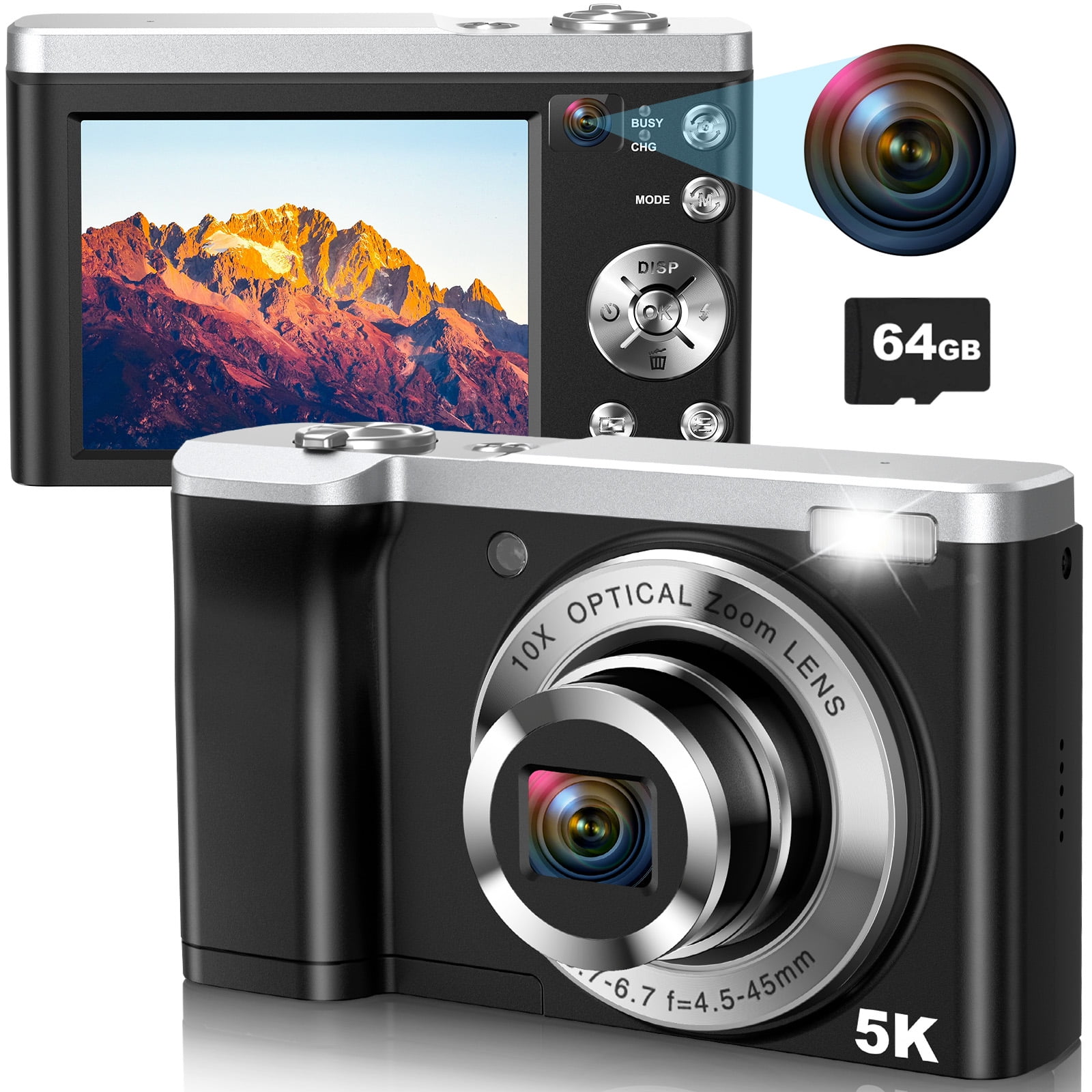 5K Digital Camera 10X Optical Zoom,Front and Rear Dual Cameras with 2.8 ...