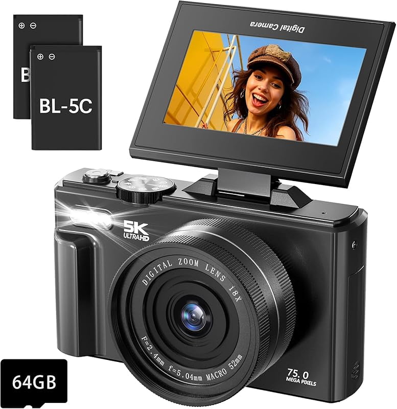 5K Digital Camera for Photography - 75MP Autofocus Vlogging Camera with ...