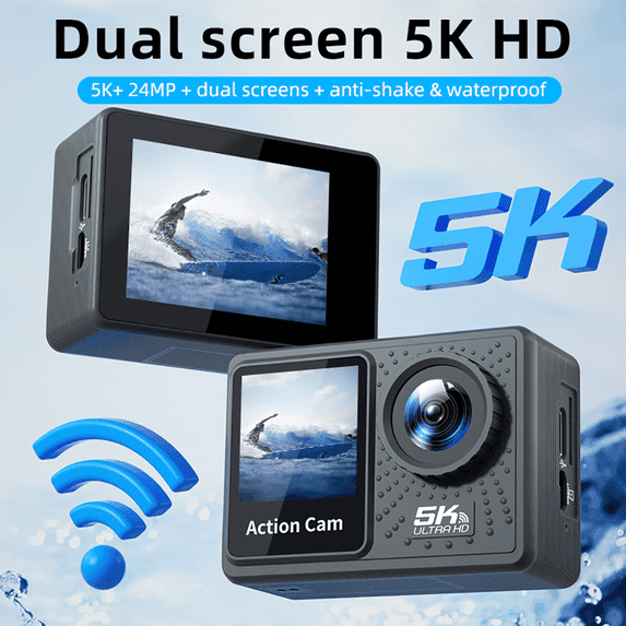 5K Dual Screen Action Camera Ultra HD 24MP WiFi Waterproof 30m Sports ...
