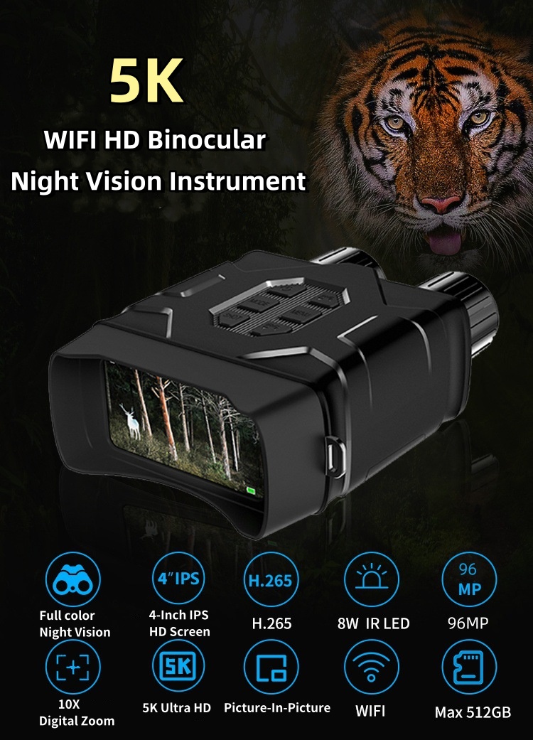 5K Ultra HD WIFI Binoculars Infrared Night Vision Instrument 10X ...