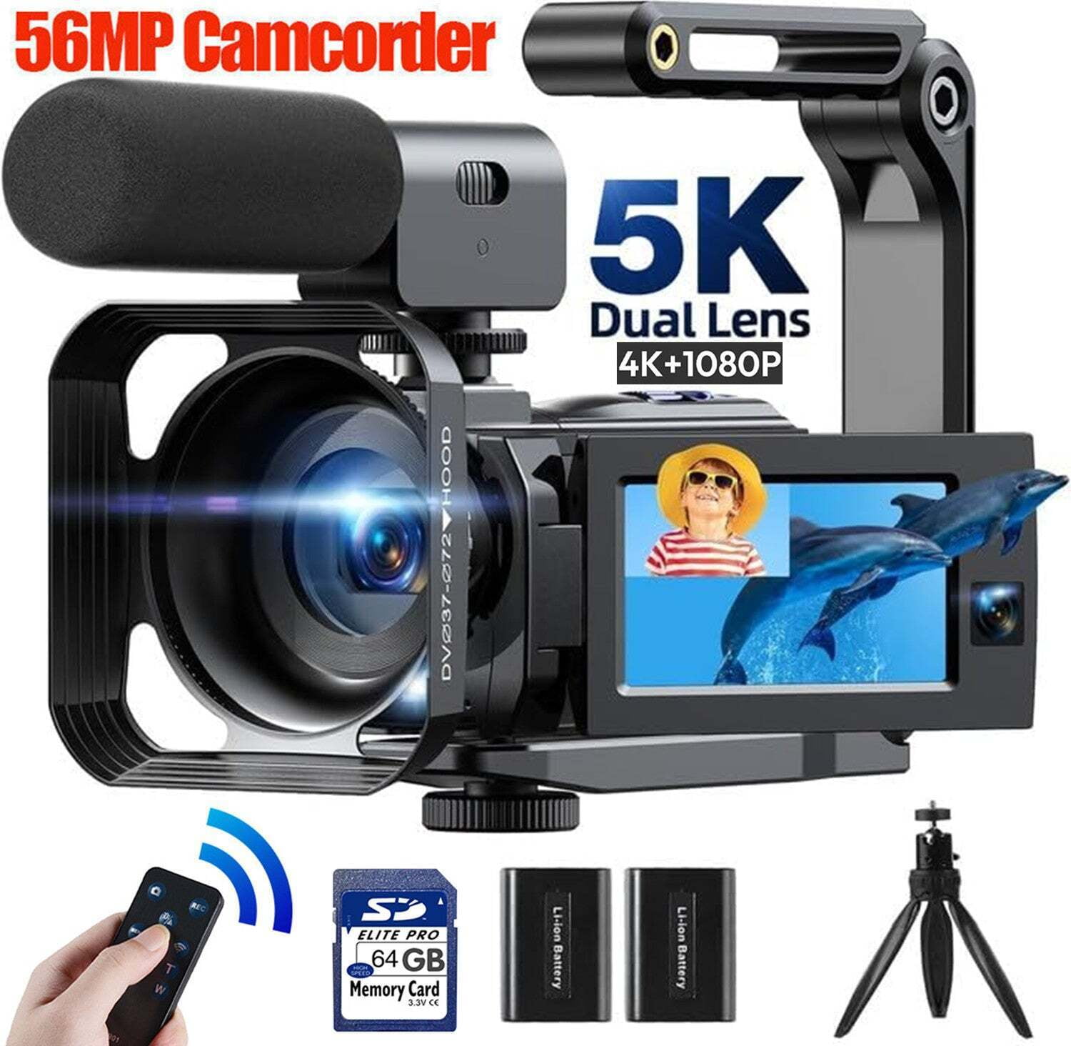 5K Video Camera Camcorder 56MP Dual Lens WiFi IR Night Vision Vlogging ...