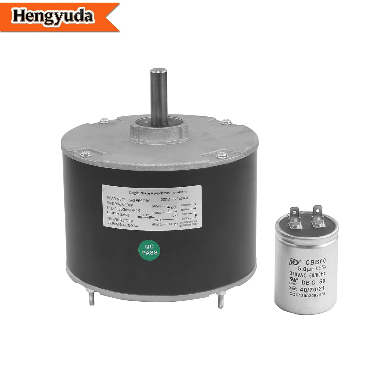 5KCP39EGS070S Upgraded Condenser Fan Motor, 1/4HP 1100RPM 208-230V ...