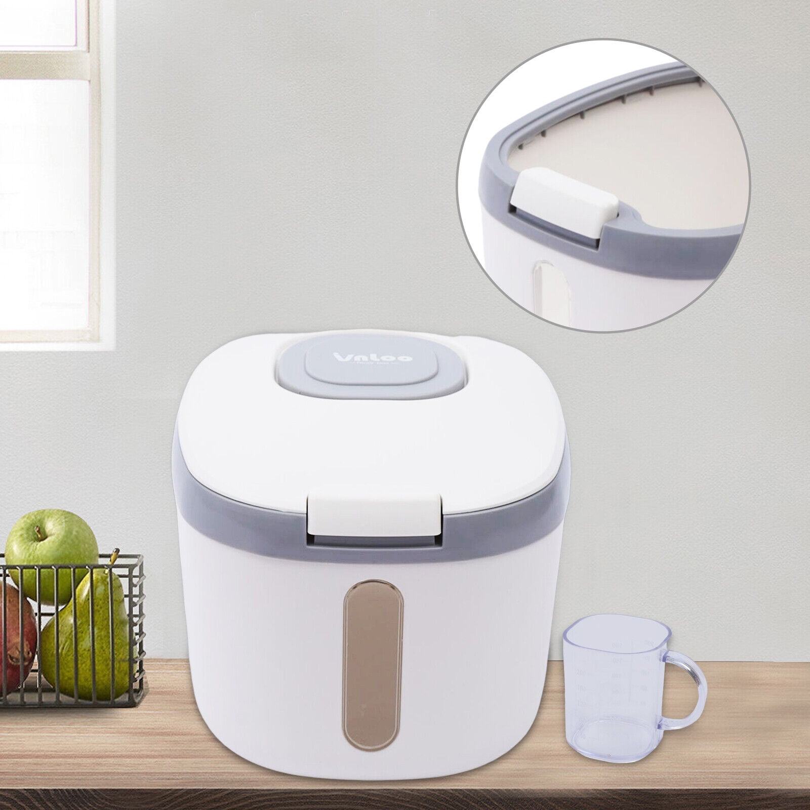 5KG Rice Storage Container Cereal Dispenser Bucket W/ Measuring Cup for ...