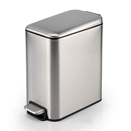 5L/1.3Gal Stainless Steel Trash Can with Lid Soft Close, Removable Inner Waste Basket, Slim ...