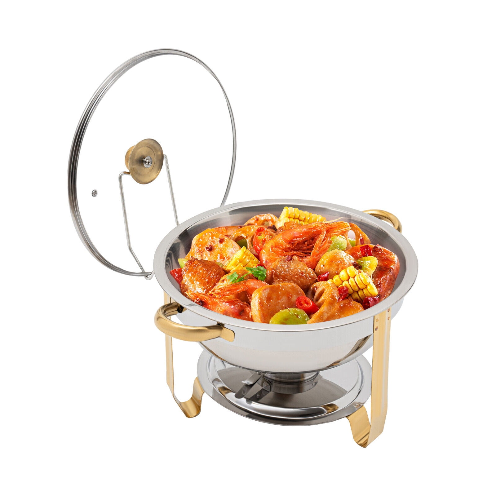 5L/5.28QT Round Chafing Dish Stainless Steel Chafer Buffet Catering ...