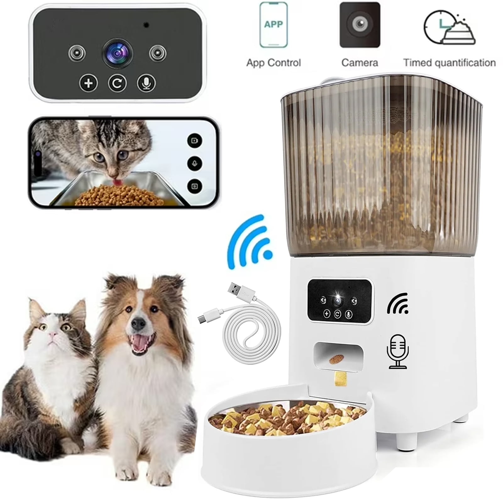 5L Automatic Cat Dog Feeder with Camera, App Control Smart Pet Feeder ...