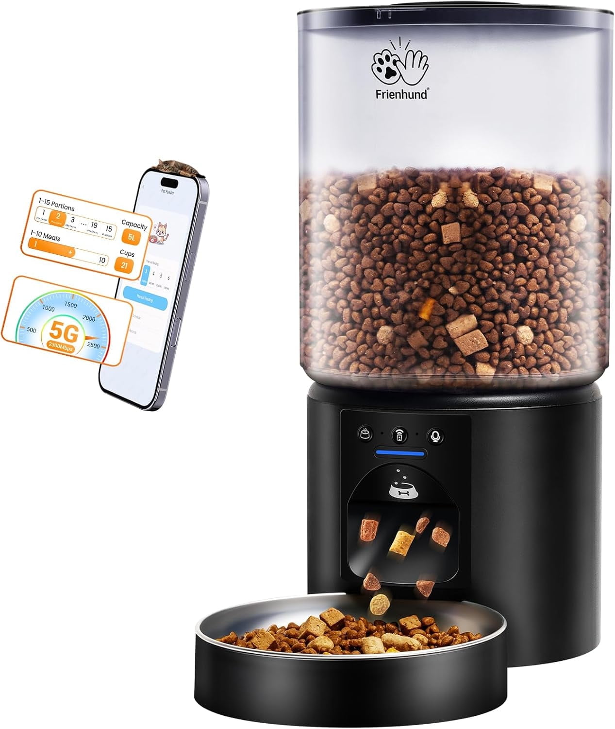 5L Automatic Cat Feeder with Sealed Outlet: 5G WiFi Automatic Dog ...