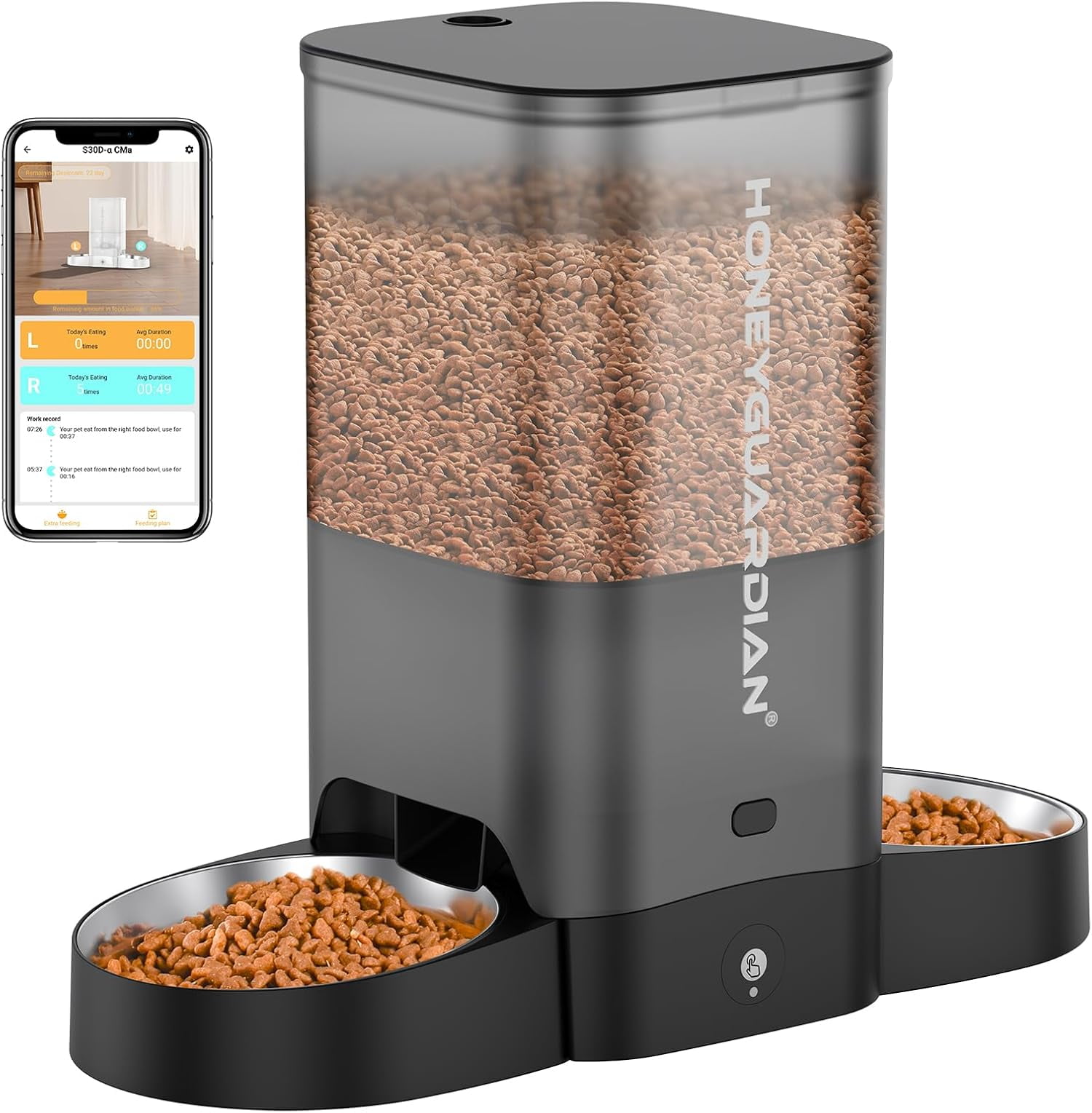 5L Automatic Feeder for Two Cats, 5G WiFi Feed Pet Feeder with ...