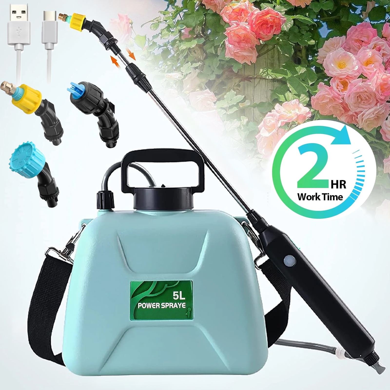 5L Battery Powered Garden Sprayer Electric Sprayer with 3 Nozzles for ...