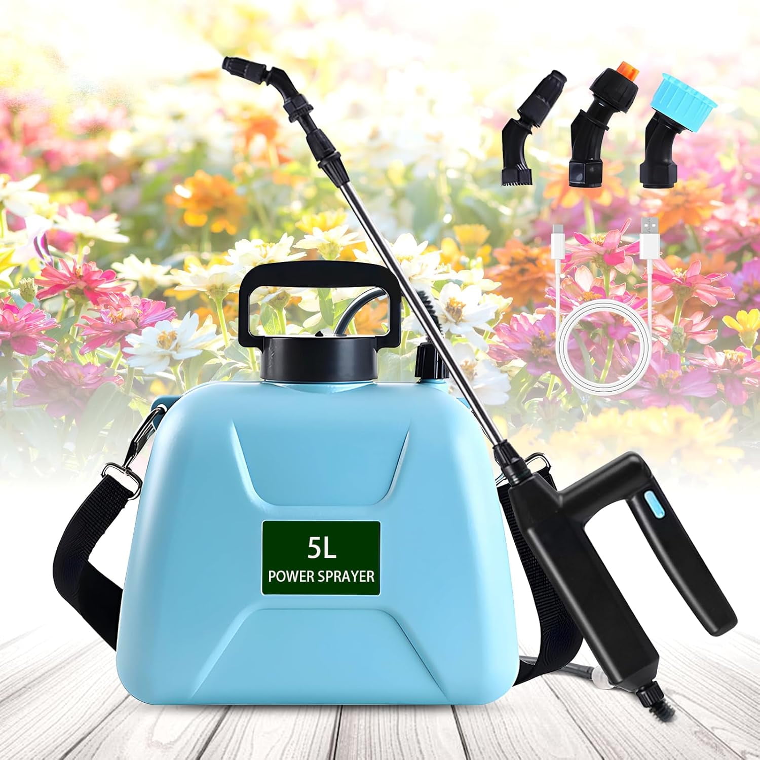 1.35 Gallon Weed Sprayer,Battery Powered Sprayer with 3 Mist Nozzles ...