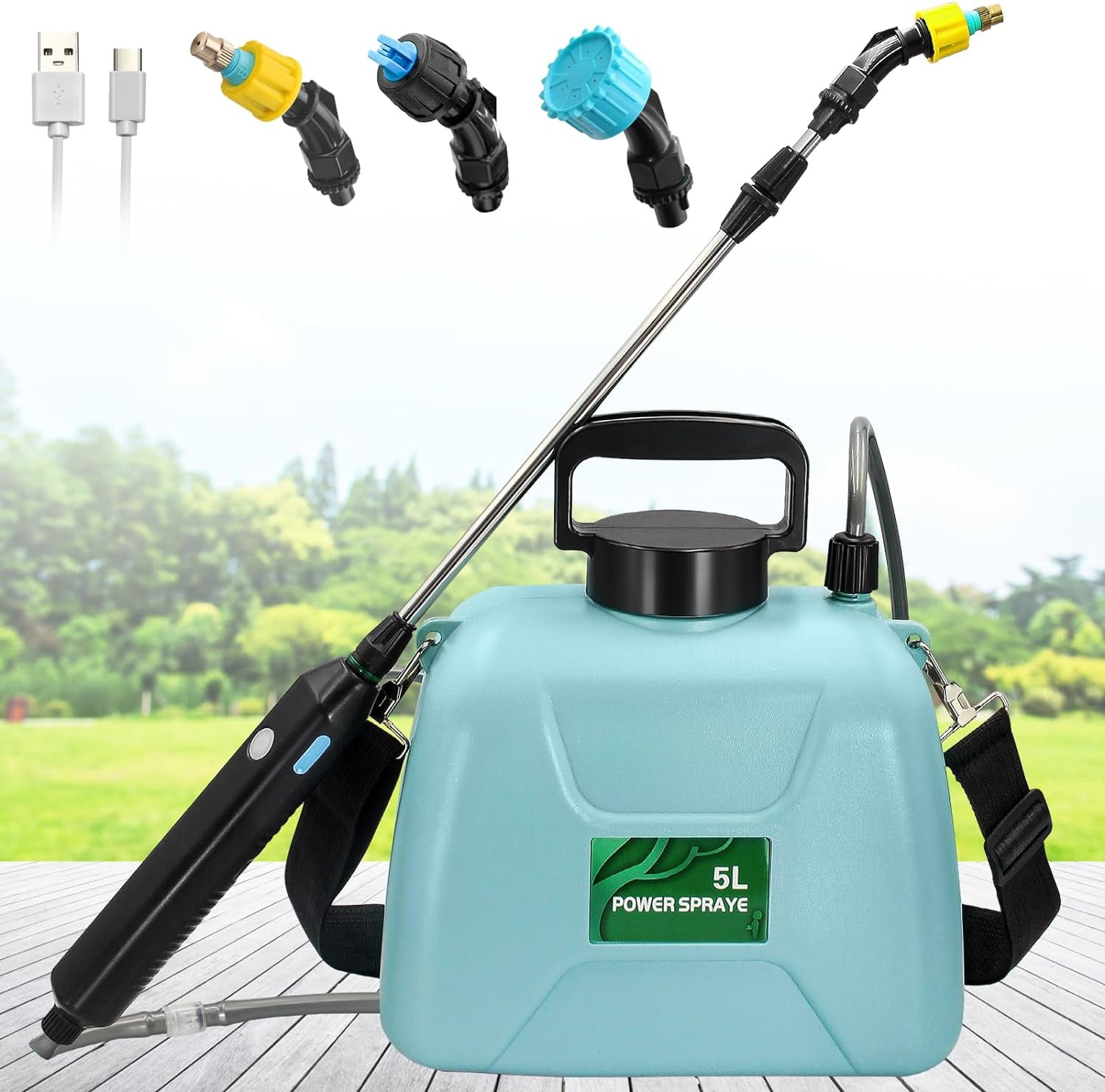 5L Battery Powered Garden Sprayer Electric Sprayer with 3 Nozzles for ...
