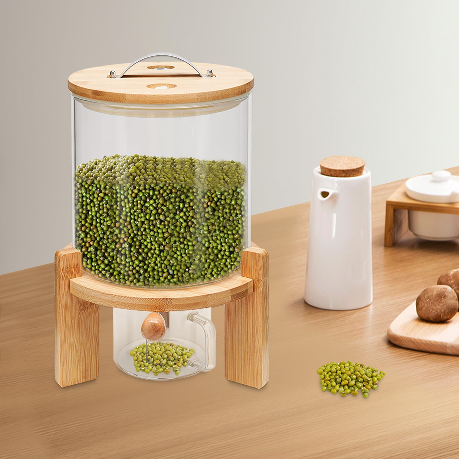 5L Glass Cereal Storage Dispenser with Bamboo Stand and Manual Valve ...